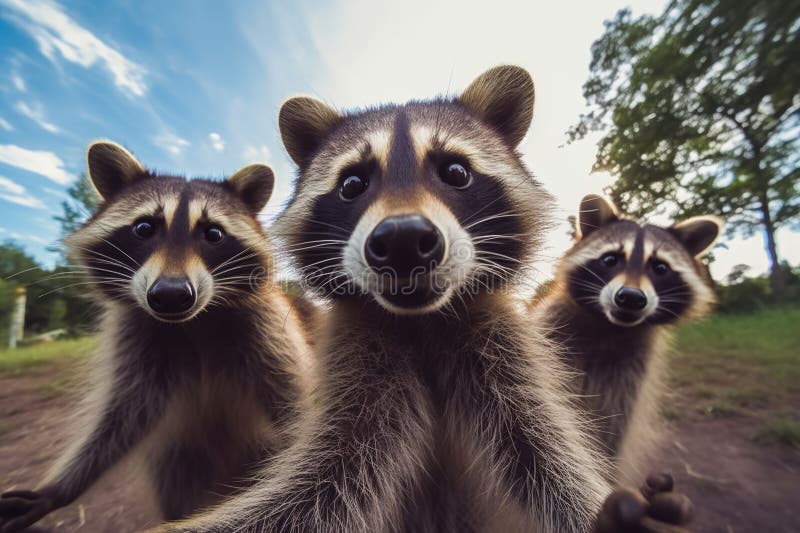 Group of Adorable Raccoons Taking a Selfie in a Forest, AI-generated ...