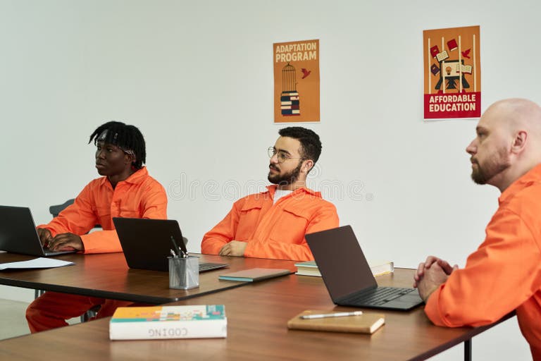 Group of Adult Men Attending Educational Program in Classroom Setting ...