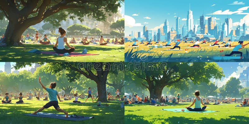 Group of Adults Attending a Yoga Class Outside in Park with Natural ...