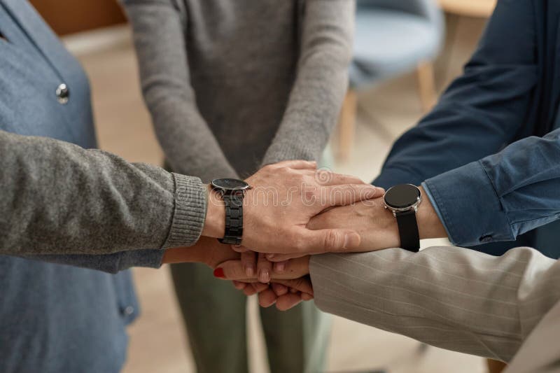 Group of Adults Stacking Hands in Group Exercise Stock Image - Image of ...