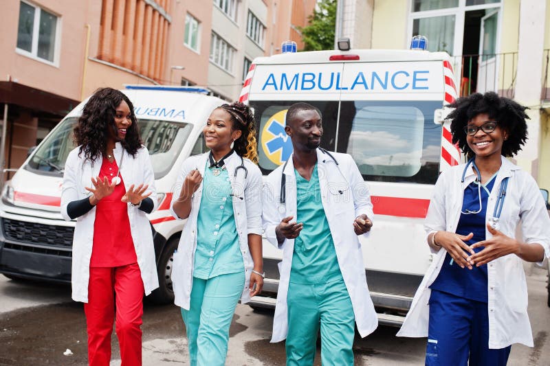 Group of African Paramedic Ambulance Emergency Crew Doctors. Stock ...