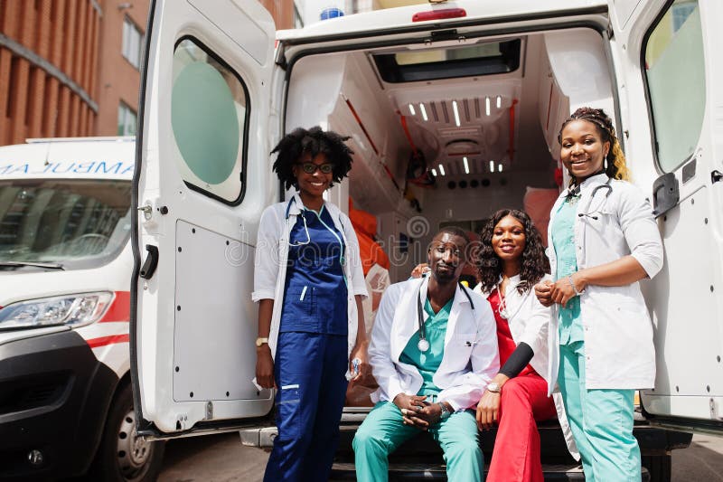 Group of African Paramedic Ambulance Emergency Crew Doctors. Stock ...