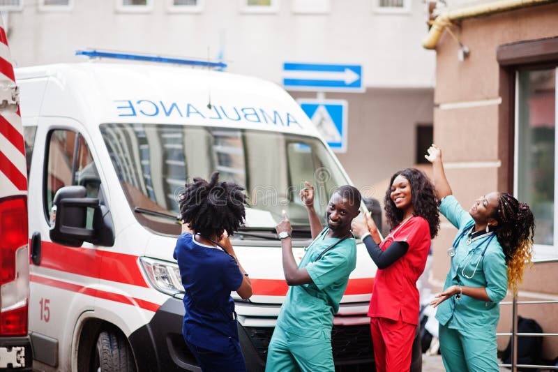 Group of African Paramedic Ambulance Emergency Crew Doctors. Stock ...