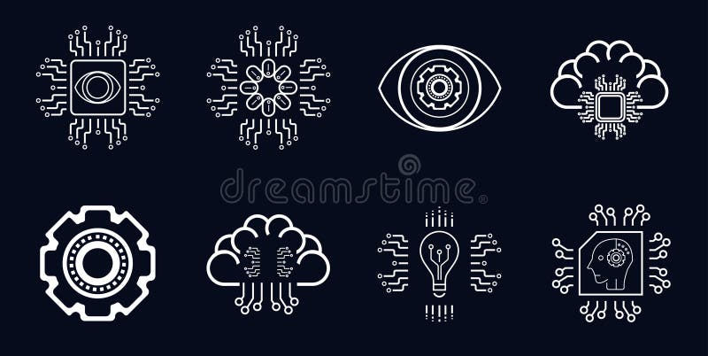 A Group of AI Technology Concept Vector, Artificial Intelligent Icons ...