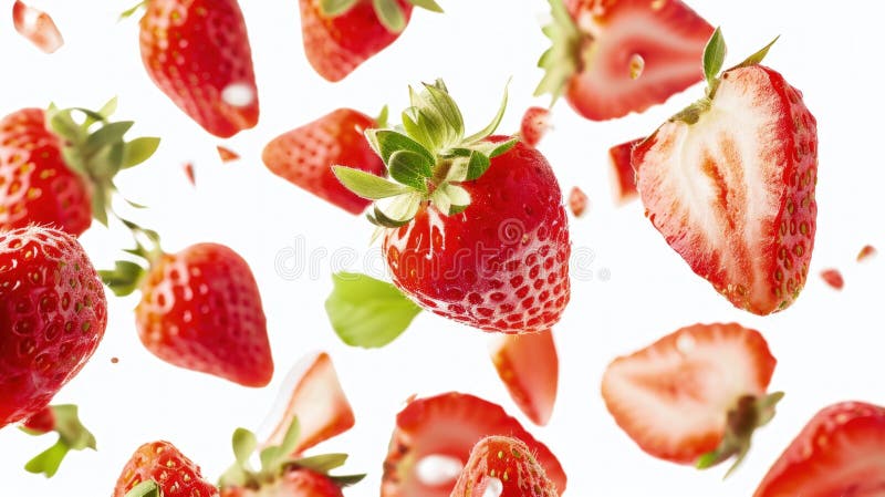 Group of Airborne Strawberries Stock Image - Image of summer ...