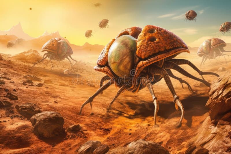 A Group of Alien Creatures on a Desert Stock Illustration ...