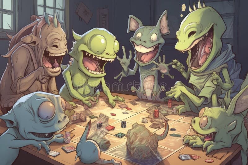Group of Aliens Playing a Board Game and Laughing Together Stock ...
