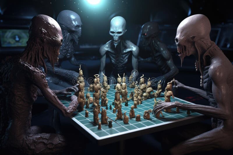 Group of Aliens Playing a Game of Intergalactic Chess, on Board Made ...