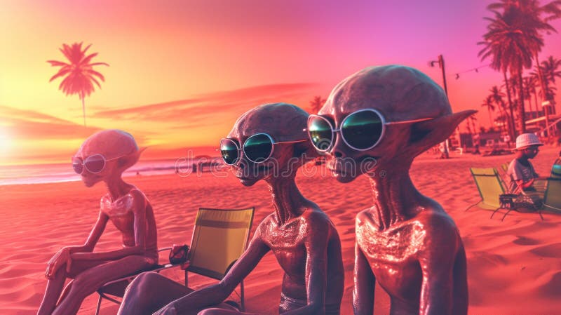 A Group of Aliens Sitting on Top of a Sandy Beach. Generative AI Image ...