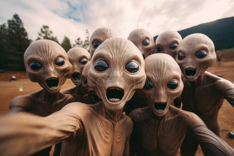 Group of Aliens Taking a Selfie Showing Surprised Expressions Stock ...