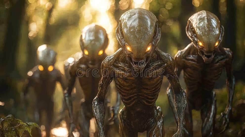 Group of Aliens are Walking through a Forest Stock Photo - Image of ...
