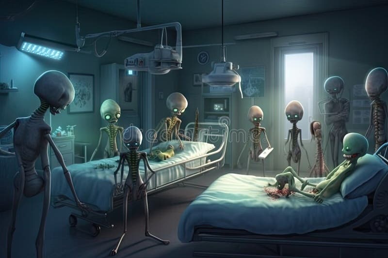 A Group of Aliens Working in a Hospital, Caring for Sick Patients Stock ...