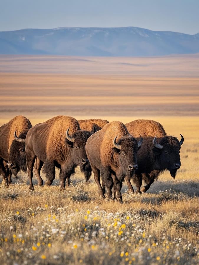 A Group of Majestic American Bison Walking on the Grassland AI ...