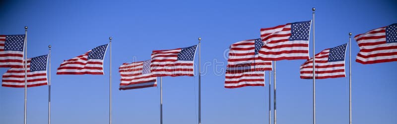Group of American Flags Waving Stock Image - Image of americana ...