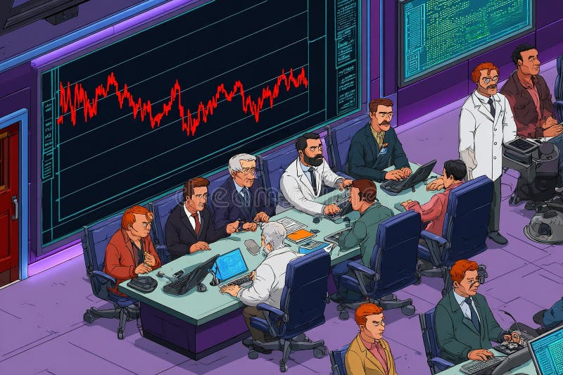 Team of Analysts Collaborating in a High-tech Control Room during a ...