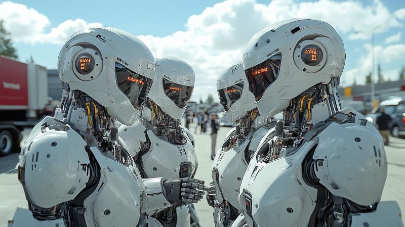 A Group of Android Robots are Discussing in a Parking Lot Stock ...