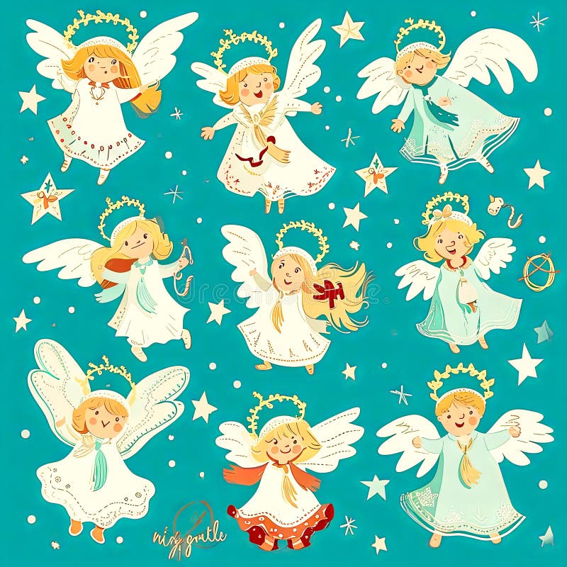 Group of Angels on Black Background Stock Image - Image of darkness ...