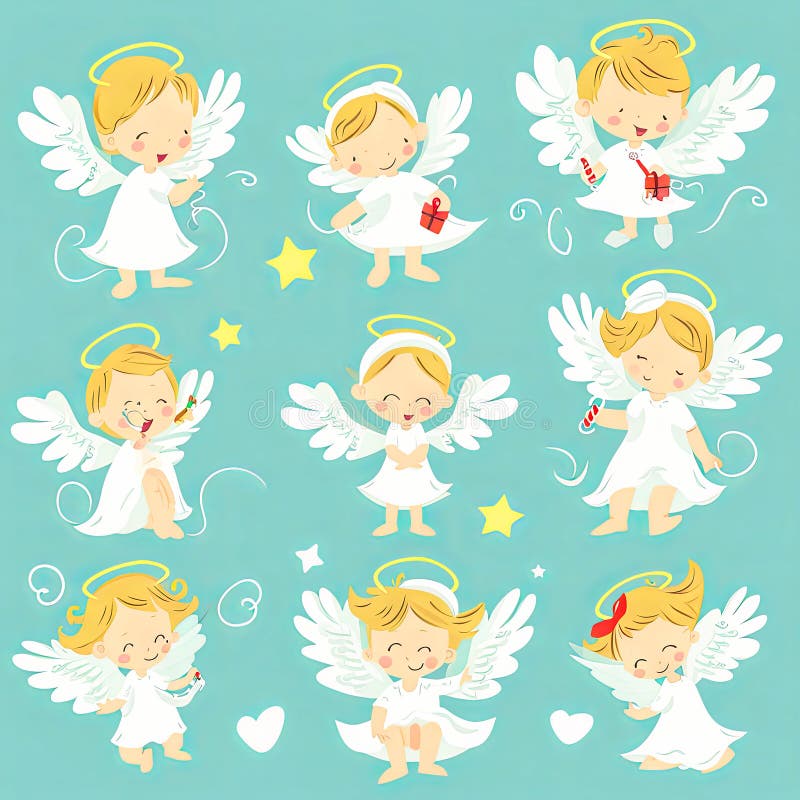 Group of Angels on Black Background Stock Image - Image of divine ...