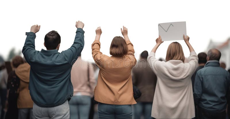 Group of Angry People Protesting on Demonstration Over White Background ...