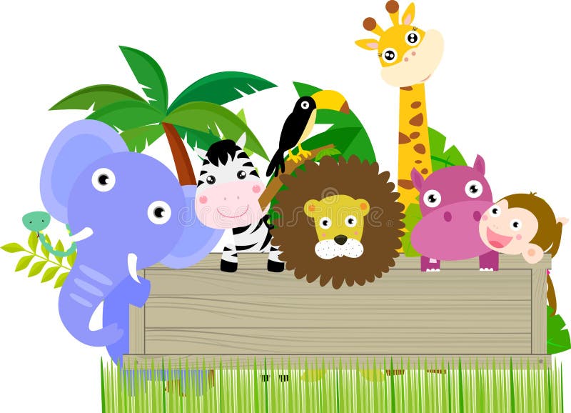 Group of Animals and Banner Stock Vector - Illustration of material ...