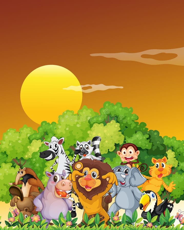 Group Of Animals, Child S Drawing, Watercolor Painting Stock ...