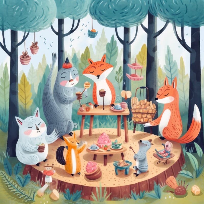 A Group of Animals Sitting Around a Picnic Table. Generative AI Image ...