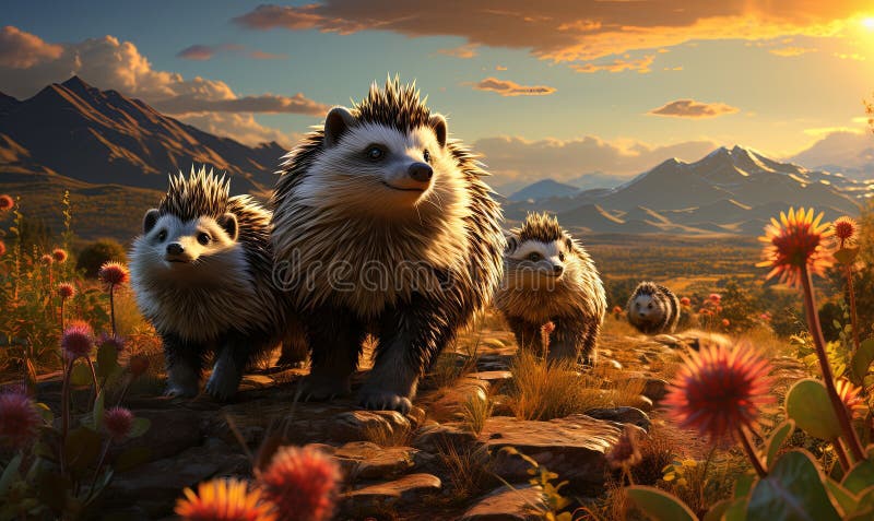 Group of Animals Standing on Lush Green Field Stock Photo - Image of ...