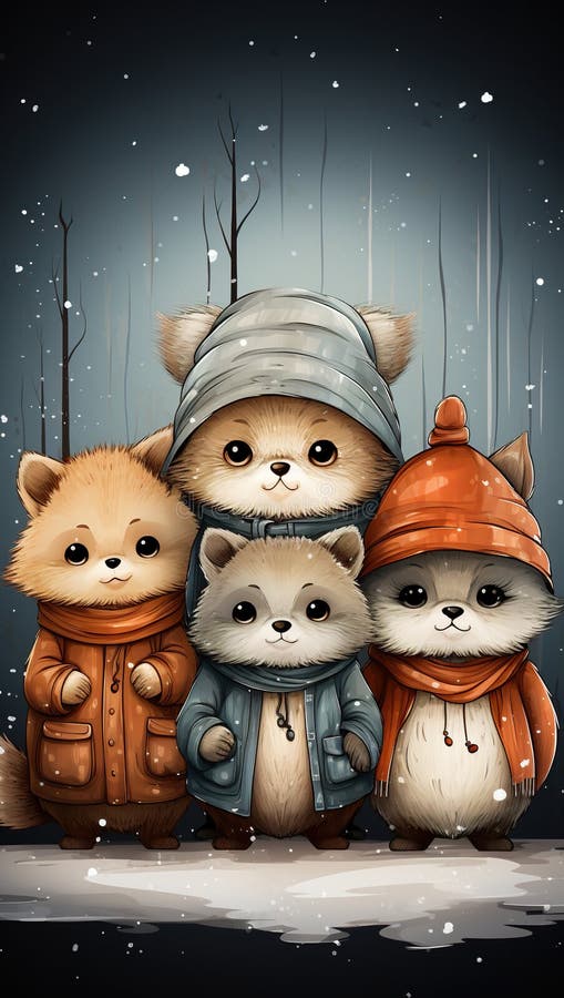 A Group of Animals Standing Next To Each Other in the Snow. Generative ...
