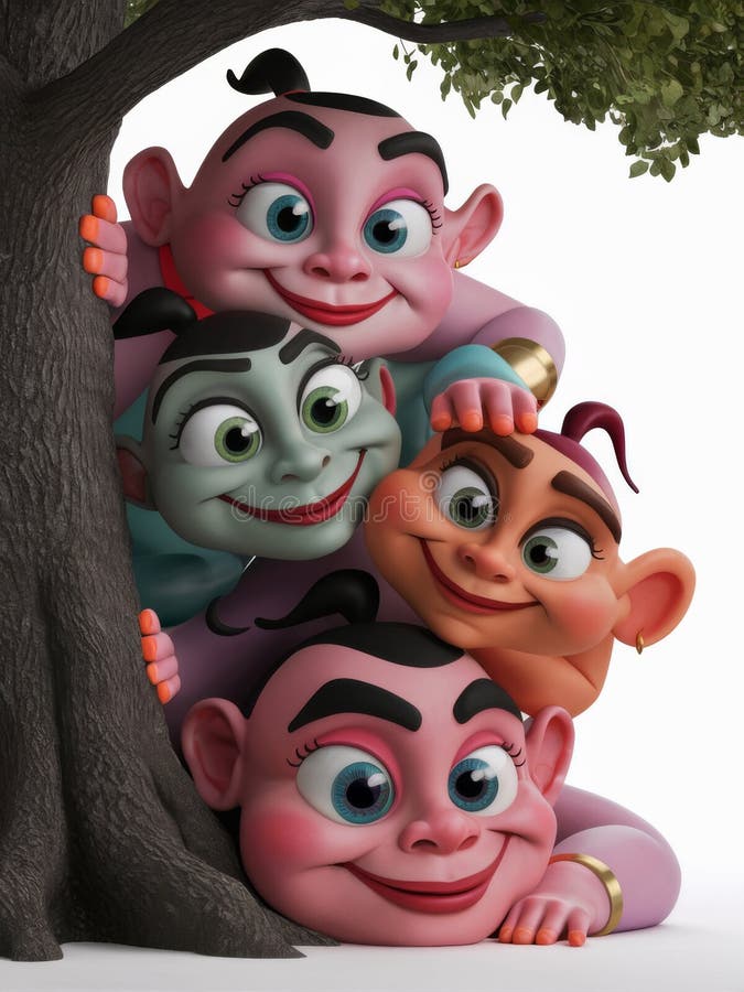 A Group of Animated Characters are Hugging a Tree, AI Stock Photo ...
