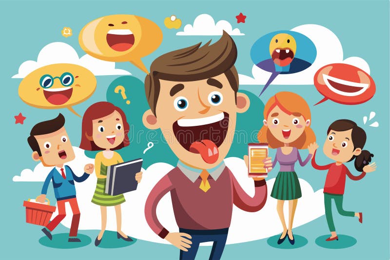 A Group of Animated Individuals Enthusiastically Sharing Fun Cartoon ...