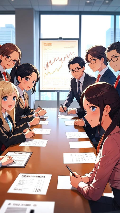 Group of Anime Business Professionals Gathered Around a Conference ...