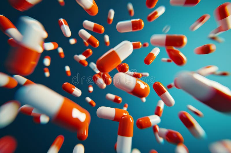 A Group of Antibiotic Pill Capsules Falling Stock Illustration ...