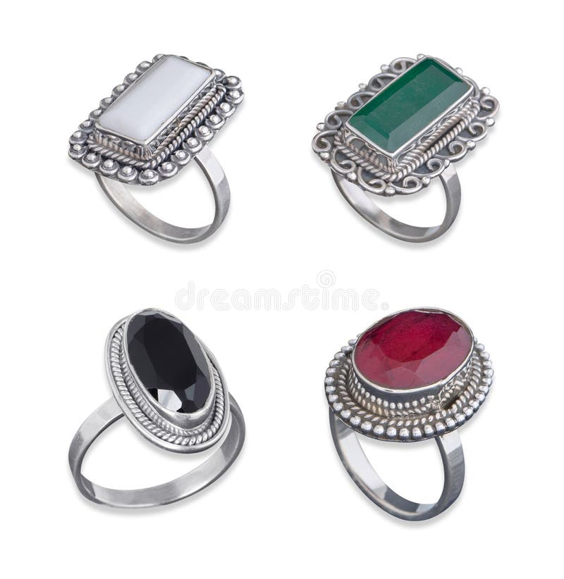 Group of Antique Sterling Silver Rings Jewellery Stock Illustration ...