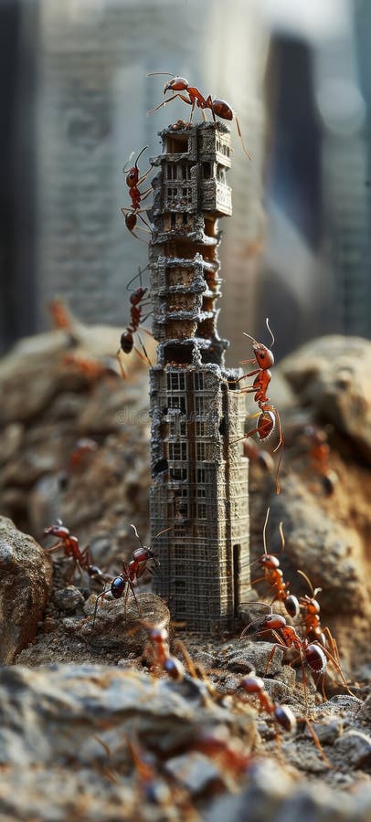 A Group of Ants Constructing a Miniature Skyscraper Demonstrating ...