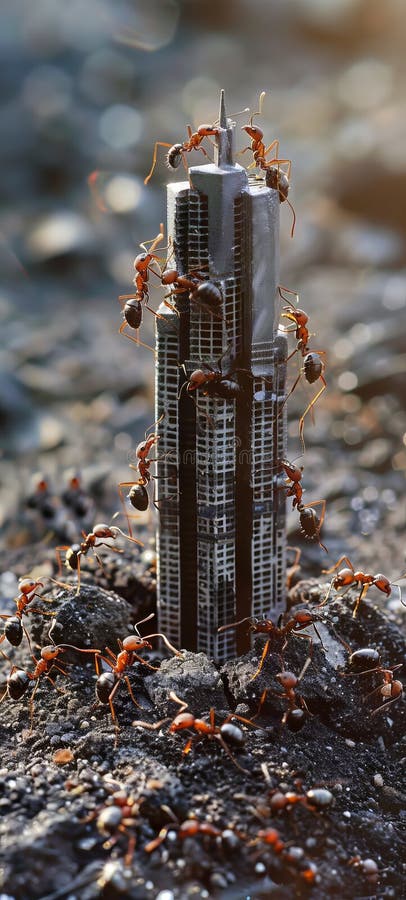 A Group of Ants Constructing a Miniature Skyscraper Demonstrating ...