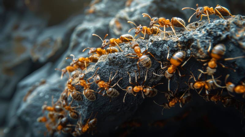 Group of Ants Crawling on a Rock Stock Photo - Image of cluster ...