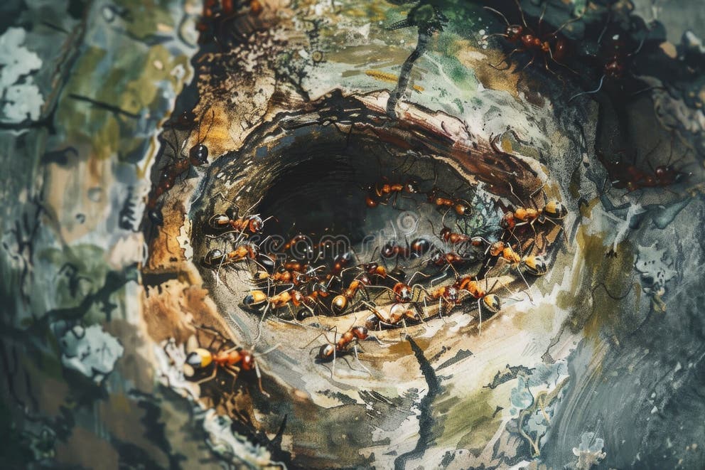 Group of Ants Exploring Tree Hole, Suitable for Nature Concepts Stock ...