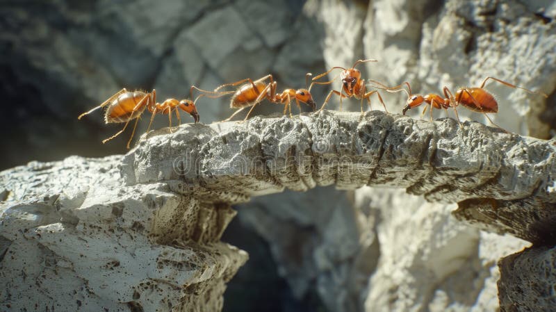 A Group of Ants Marching in Line on the Surface of a Rocky Outcropping ...