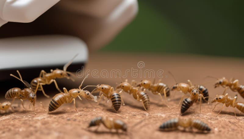 A group of ants on a table stock illustration. Illustration of device ...