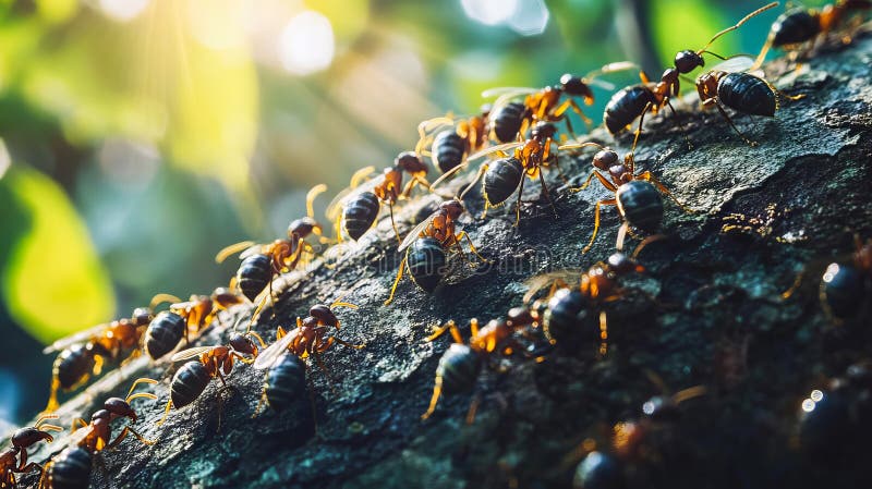 A Group of Ants on a Tree Branch Stock Image - Image of branch, close ...