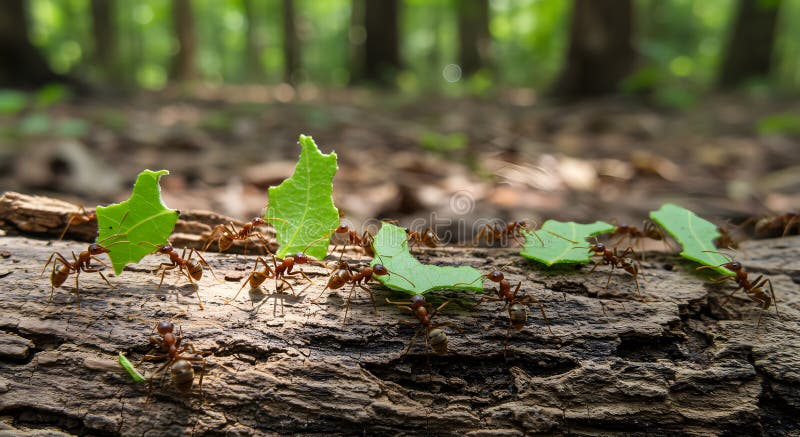 Ants Teamwork Carrying Green Leaves in Forest Teamwork Nature Stock ...