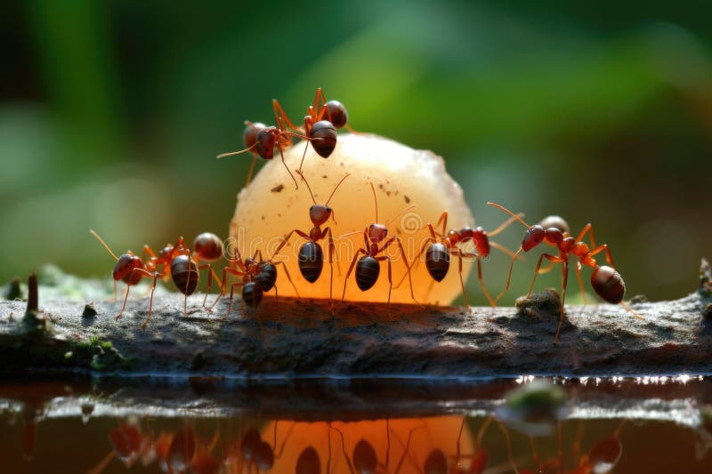 A Group of Ants Working Together To Carry Food Stock Illustration ...