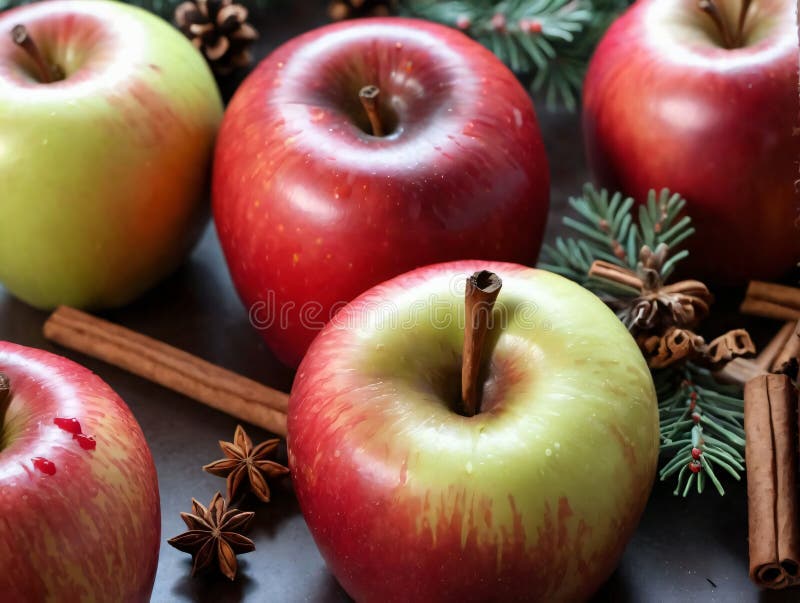 A Group of Apples with Cinnamon and Anise. Generative AI Stock ...