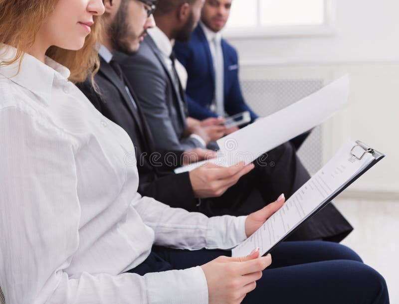 Group of Applicants Sitting on Chairs before Interview Stock Image ...