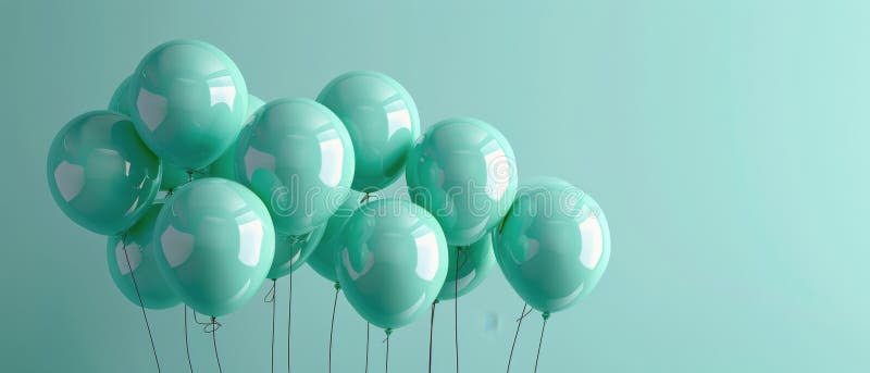 Group of Aqua Blue Balloons Floating Against a Light Green Background ...