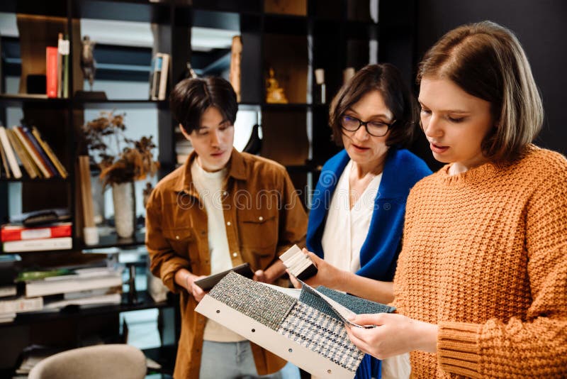Group of Architects Choosing Materials for Interior Design Project in ...
