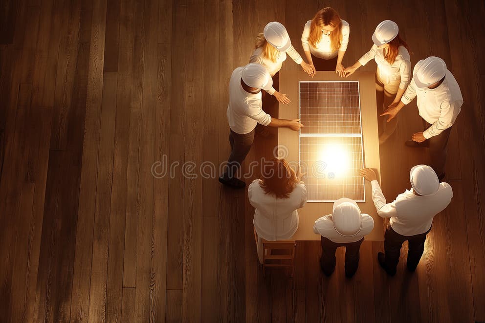 Group of Architects and Engineers Collaborating on Solar Panel ...