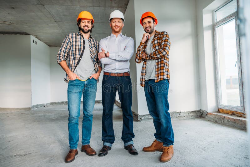Group of Architects Inside of Constructing Building Looking Stock Image ...