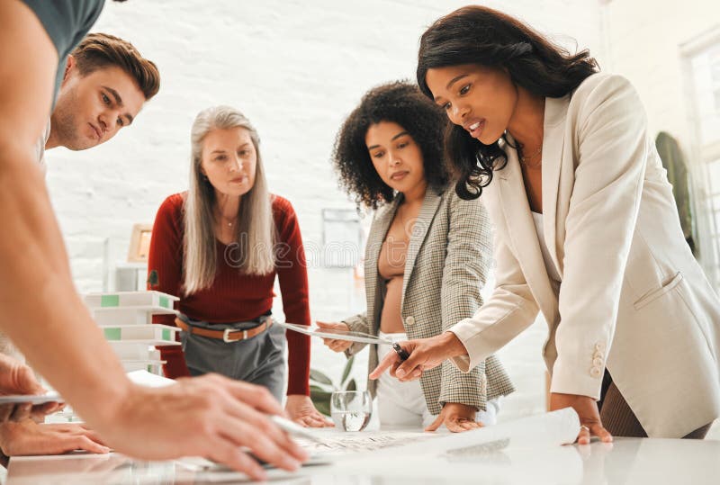 Group of Architects Talking Building Plan. Group of Engineers ...