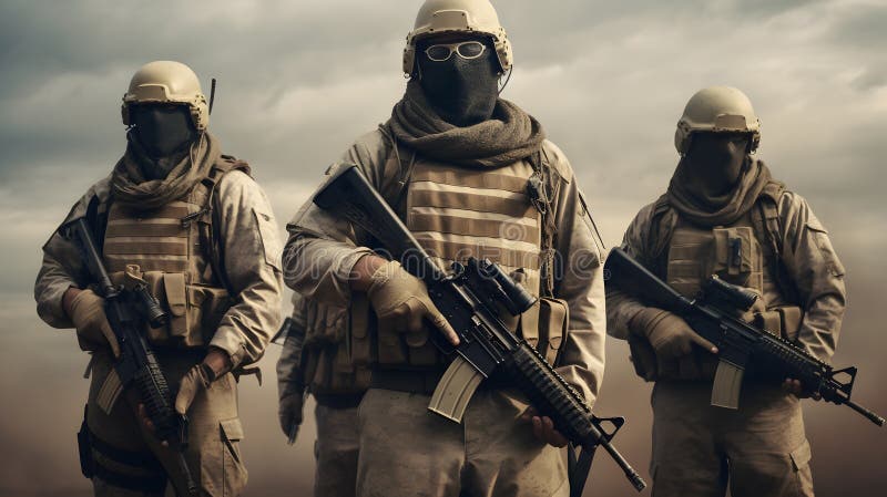 Group of Armed Men with Covered Faces, Military, Terrorism, Special ...